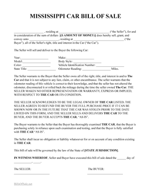 Free Mississippi (MS) Bill of Sale Form | PDF & Word