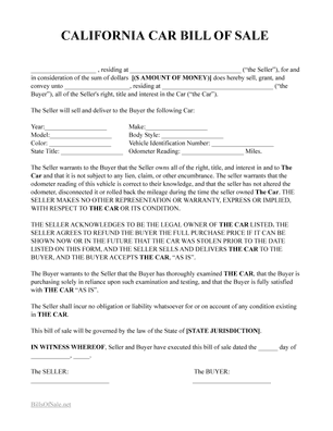 Free California (CA) Bill of Sale Form | PDF & Word